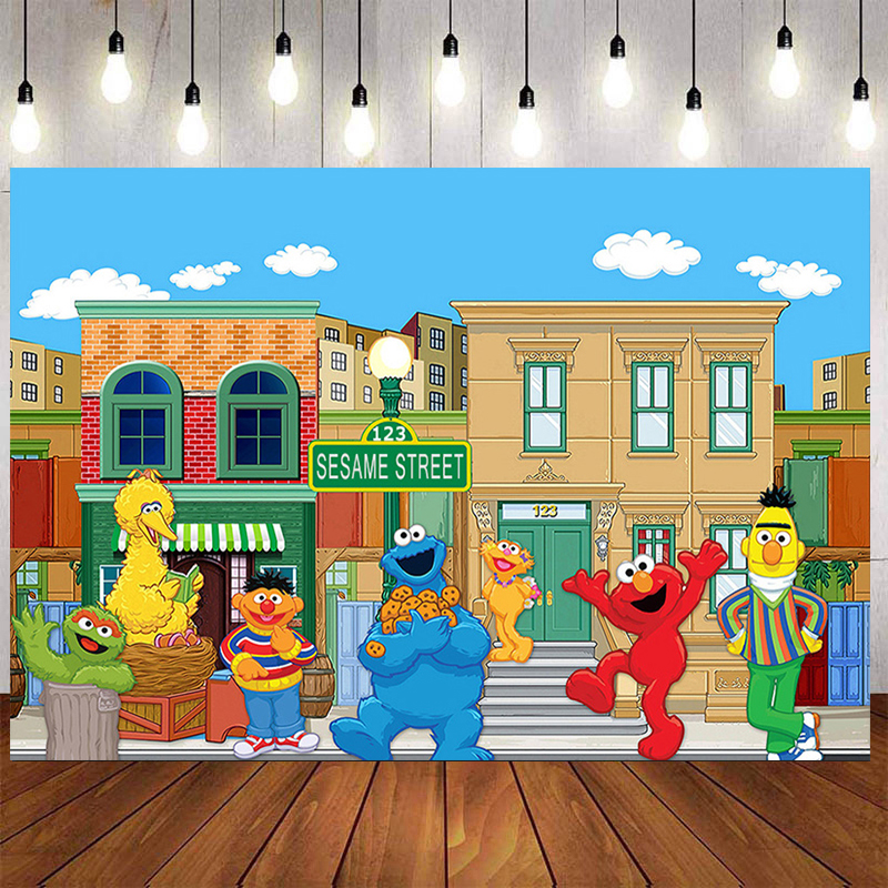 Sesame Street Elmo Backdrop For Photography Baby Shower Kids Blue Sky ...