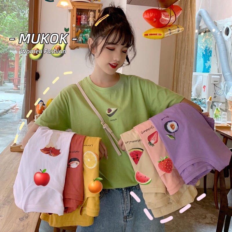 SUXI Korean Women's Short Sleeve T-Shirt Fruits Printing Shirt | Shopee ...