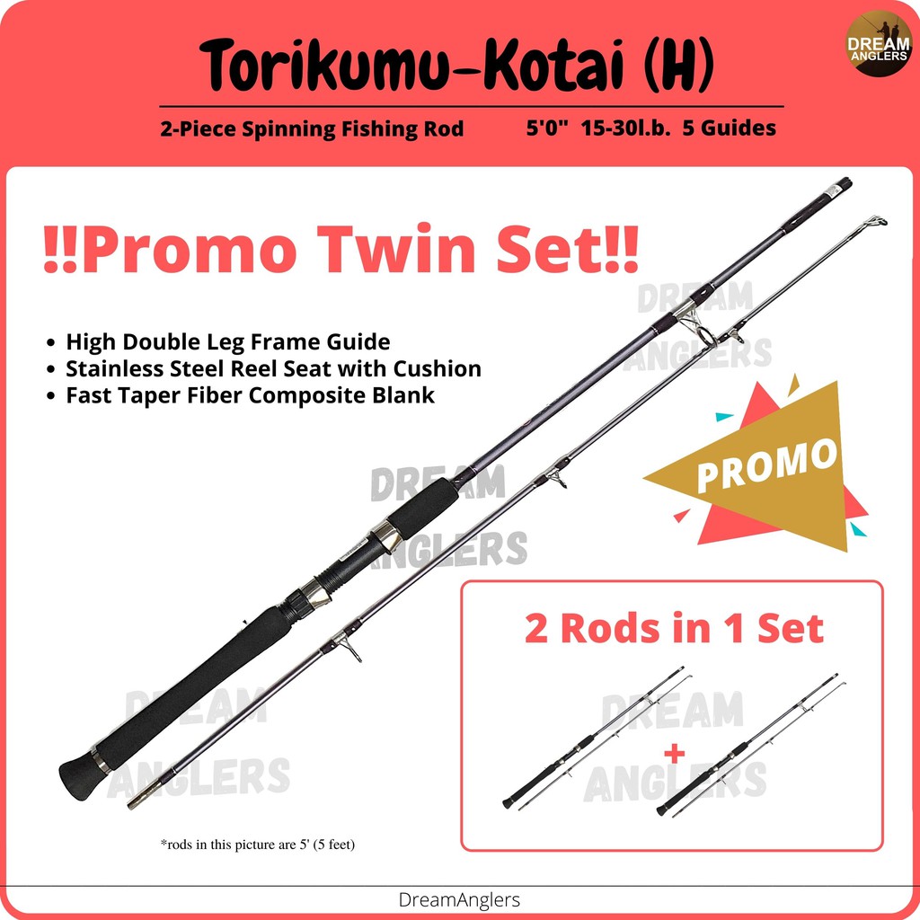 Torikumu Kotai H 5 Feet Kaki 15-30lb 2-Piece Spinning Fishing Rod ...