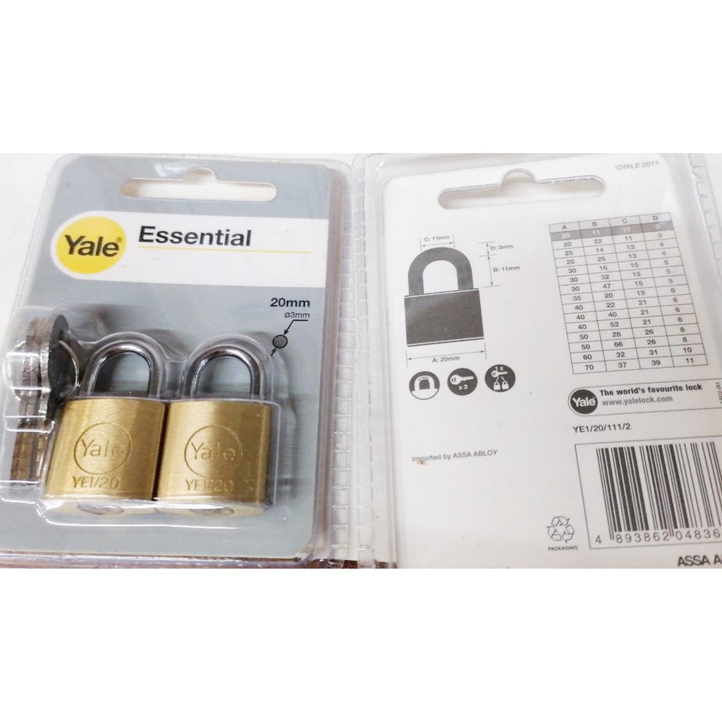 YALE YE1 Series - Essential Range Indoor Brass Padlock - 20mm/25mm/30mm ...