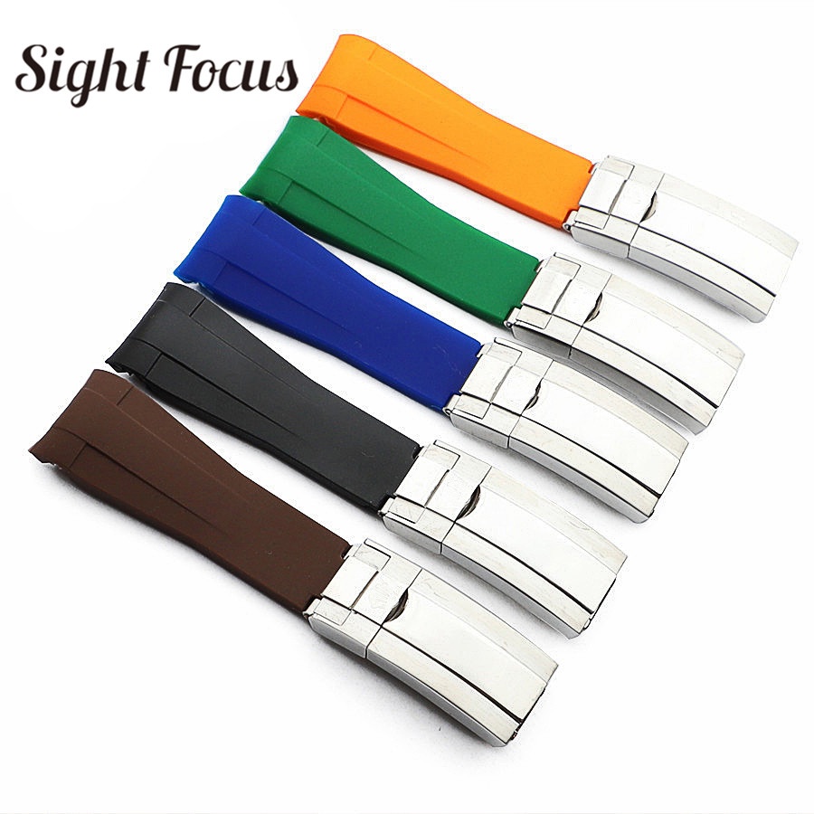 20mm Curved End Silicone Rubber Watch Band For Rolex Strap RX ...