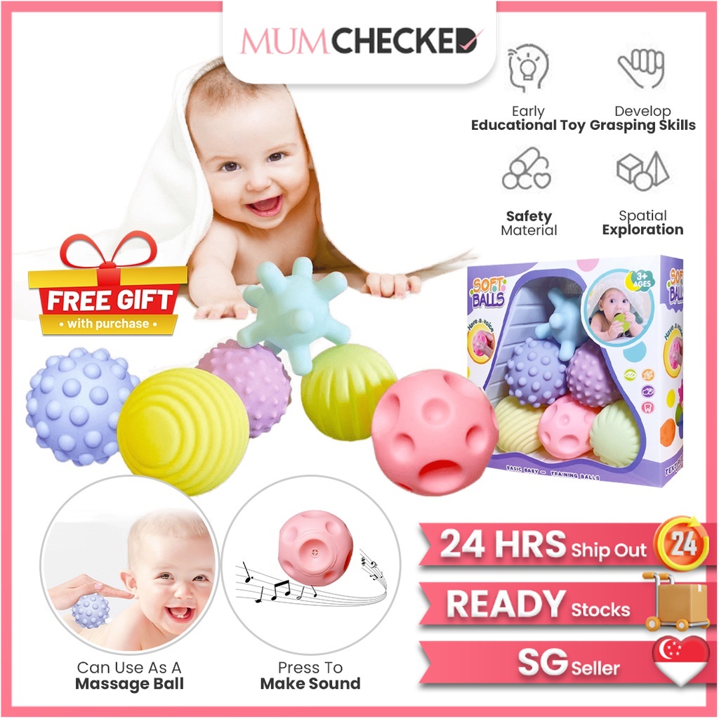 6pcs Baby Sensory Touch Hand Ball Toys | Rubber Textured For Children ...