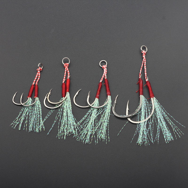 5pcs Fishing Lure Slow Jigging Fishing Cast Jigs Assist Hook Barbed Single Jig Hooks Thread ...