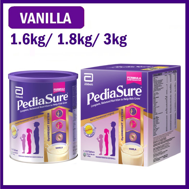 PEDIASURE 1.6Kg/ 1.8kg/ 3kg (1-10 years) - Vanilla/Plain/Chocolate | Shopee Singapore