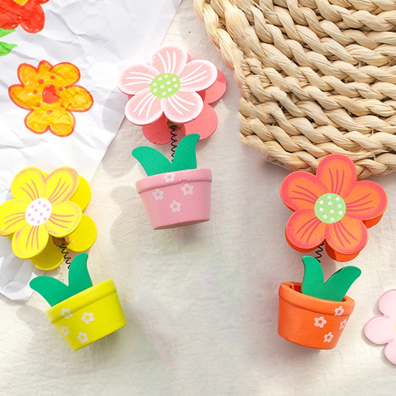 Mini Flower Shape Flowerpot Wooden Notes Folder Card Clips Photo Holder ...