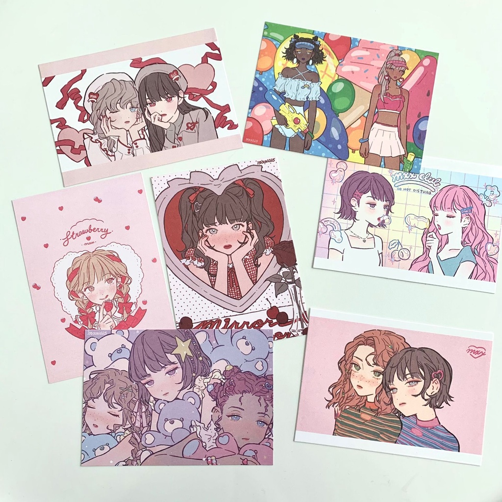 7pcs/set ins Style Cute Sweet Girl Card Postcard Desk Wall Dormitory ...
