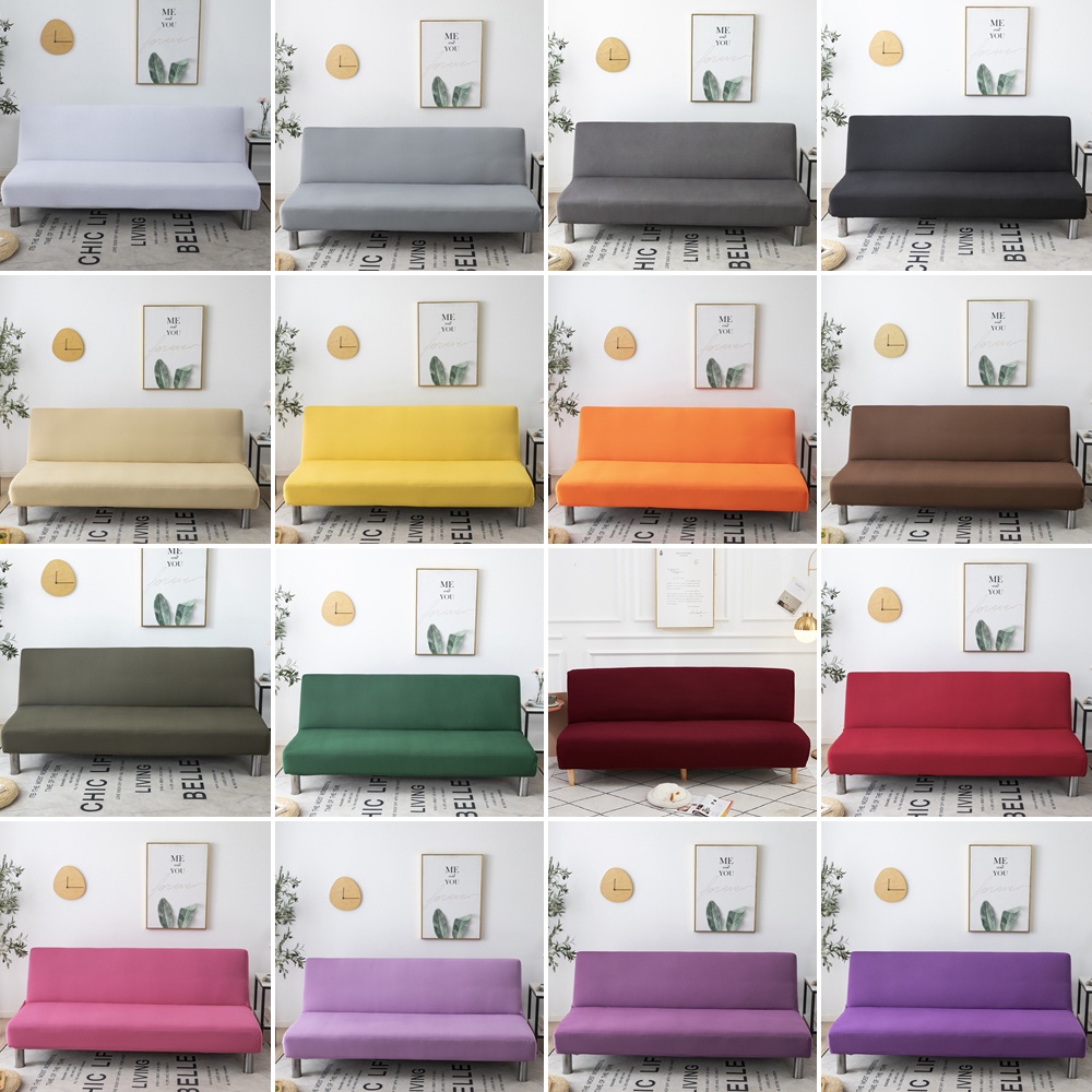 24 Colors Solid Color Armless Sofa Bed Covers No Arm Elastic Tight Wrap ...