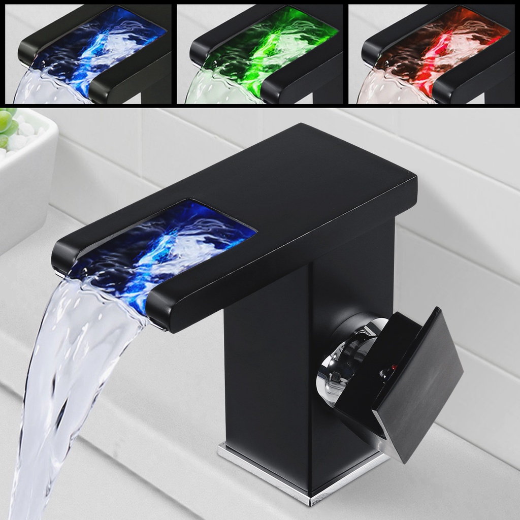 LED RGB Color Waterfall Bathroom Basin Faucet Bathroom Mixer Tap Sink ...