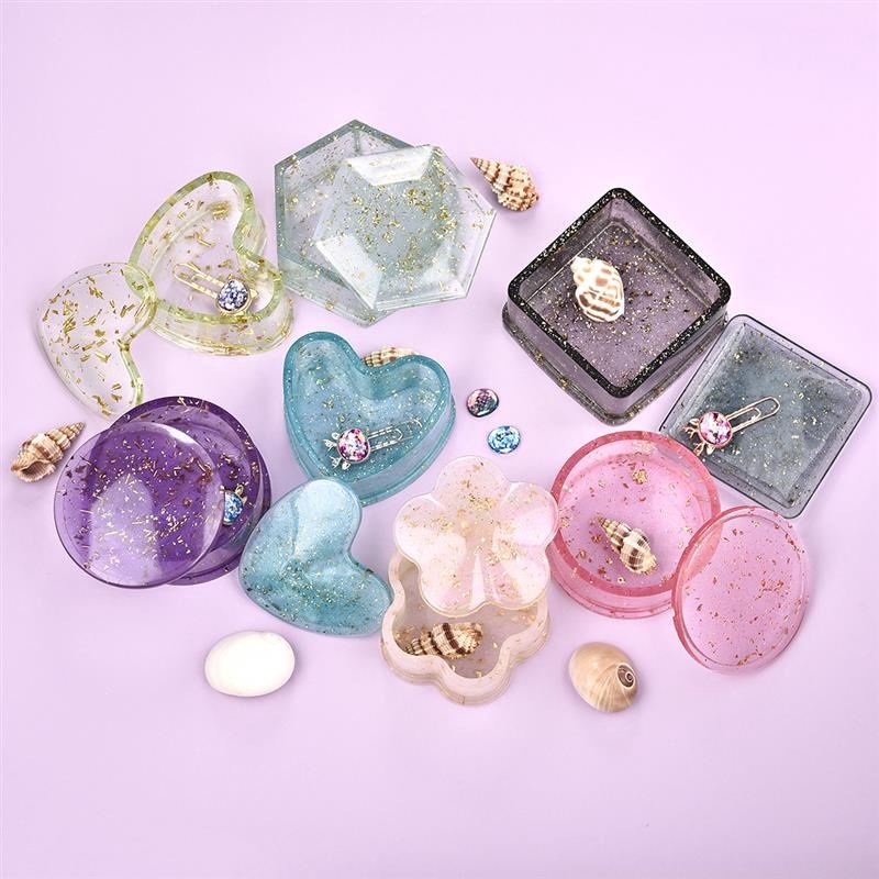 5 Styles of DIY Crystal Epoxy Resin Storage Box Molds Jewelry Box Mold ...