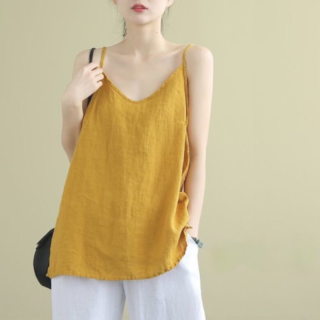 Women's Summer Top Cotton Linen Spaghetti Strap Top Women Halter V Neck ...