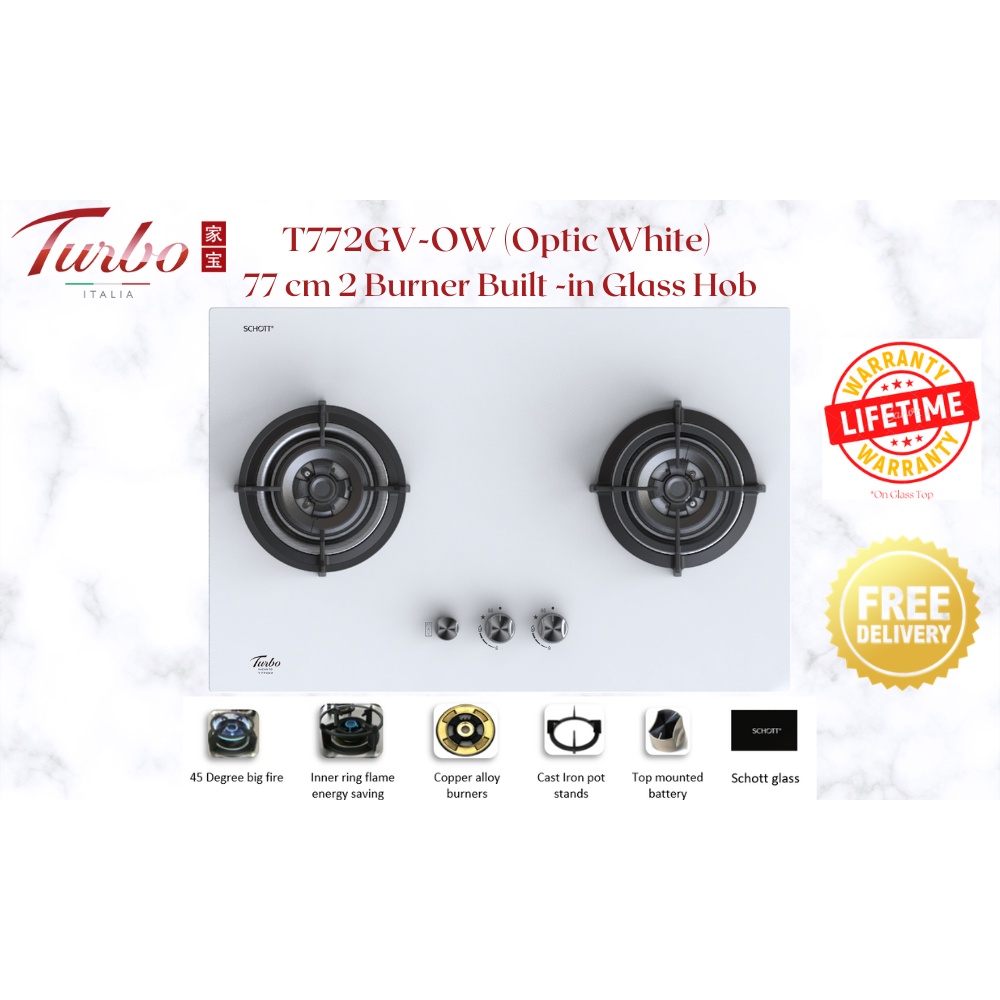 Turbo Italia - Turbo Incanto T772GV-OW 77cm 2 burners built-in glass hob | Shopee Singapore