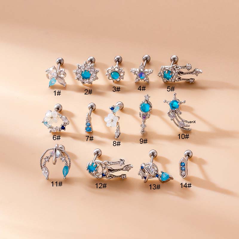 1 Piece Blue Pinna Stainless Steel Helix Piercing 20Gauge Straight ...