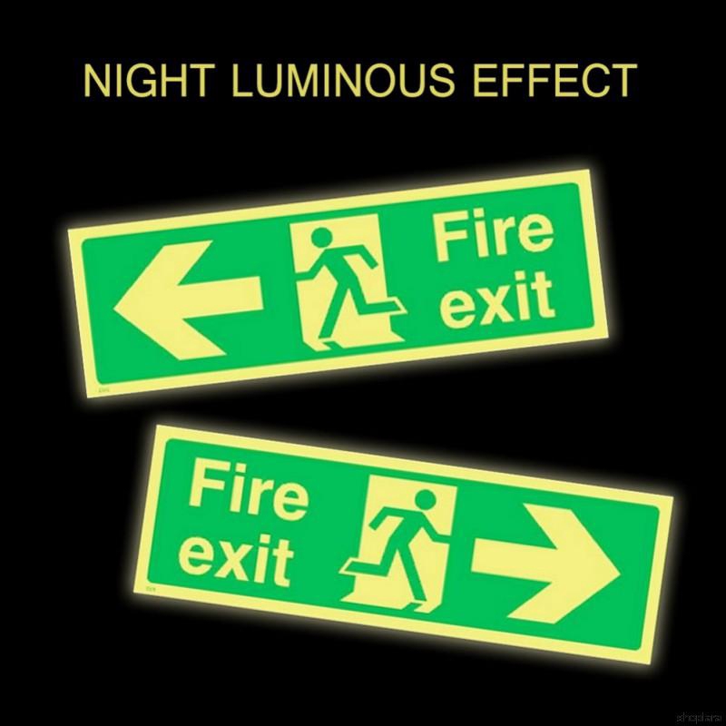 Fire Exit Sign Stickers Decal Adhesive Glow In The Dark With Direction ...