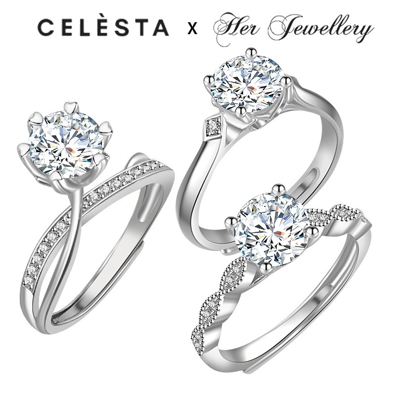 Her Jewellery CELÈSTA - Rings Collection 2 (Moissanite Diamond, 925 Silver plated with 18K Gold ...
