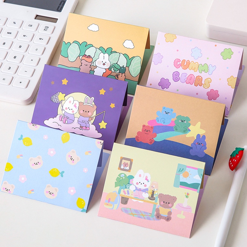 Cute Foldable Christmas Cards - 6pcs/set with Rabbit & Bear Design ...