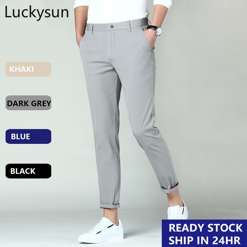 LUCKYSUN Formal Office Pants Men Regular Fit Plus Size Casual Work ...