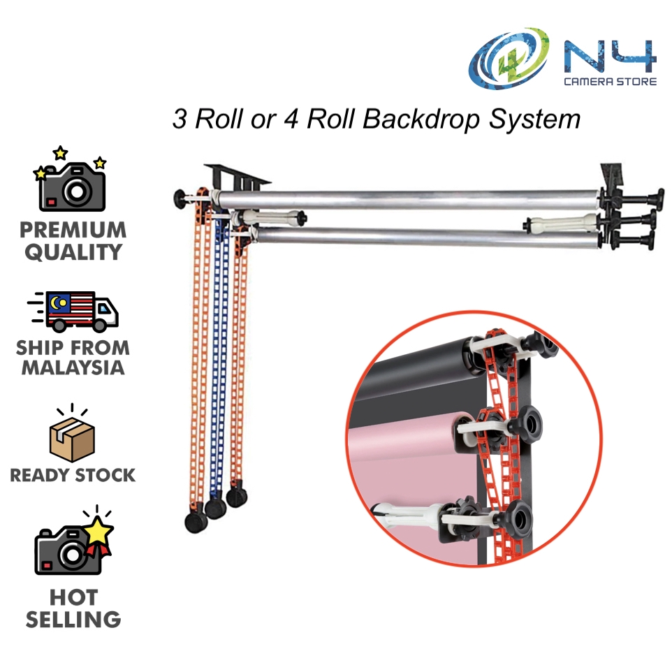 Photo Studio 3 Roller / 4 Roller Manual Backdrop Elevator + Cross Bar ...