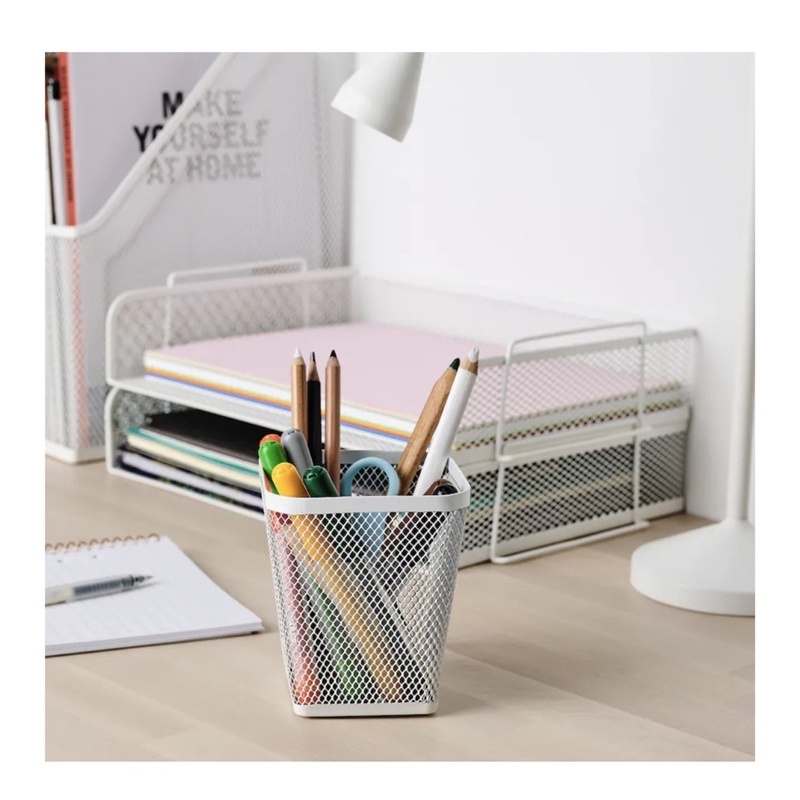 DRONJONS METAL MESH CONTAINER PEN CUP WHITE BEKAS PEN STEEL BERJARING ...