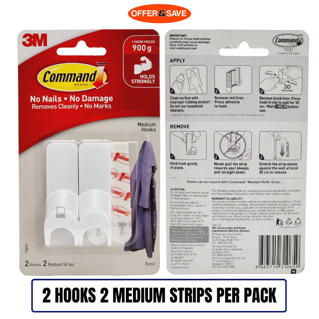 [Local Set] 3M Command General Purpose Hooks Ceiling Hooks Clothes Hook ...