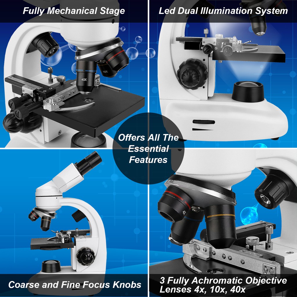 SVBONY SV605 Led Light Microscope 80X-1600X Double Barrel Biological ...
