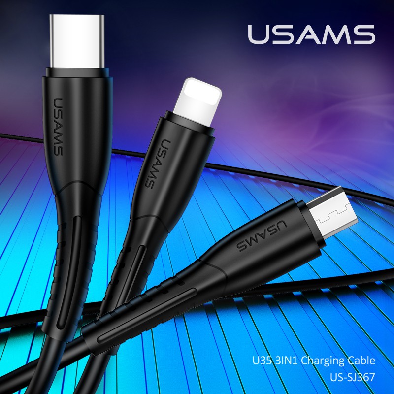 USAMS 1M U35 3 IN 1 USB Micro Type C IP Fast Charging Cable | Shopee ...