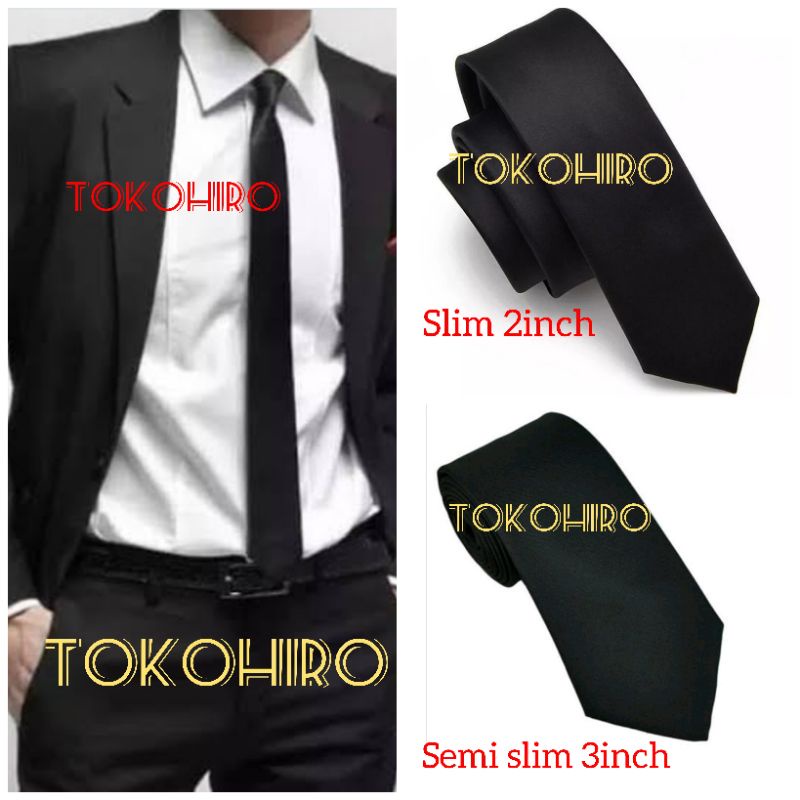 HITAM Long Tie Black Plain slim 2inch 5cm 3inch 8cm Tie Graduation ...