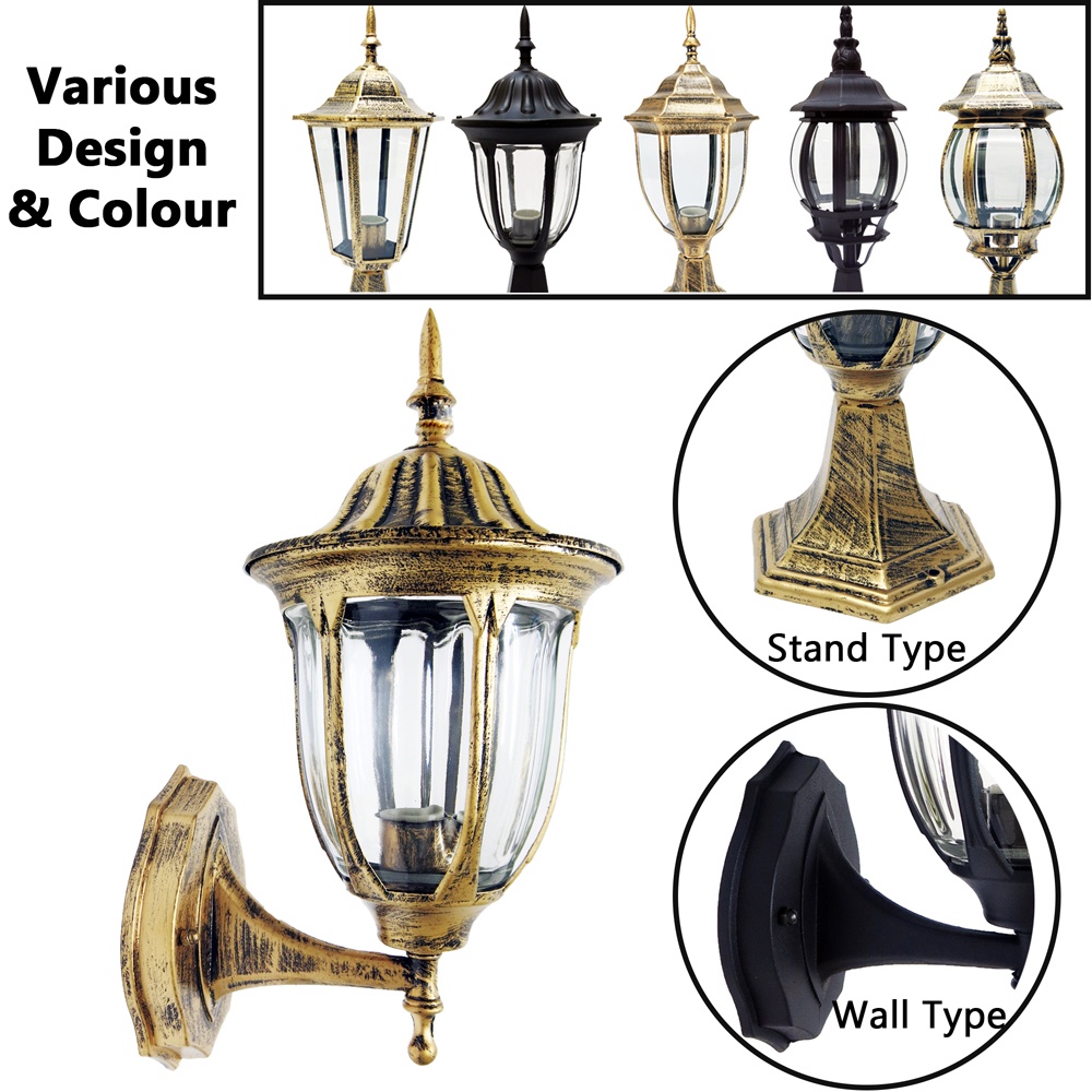 3H Classic Weatherproof Fence Lamp E27 Outdoor Weatherproof Wall/Stand ...