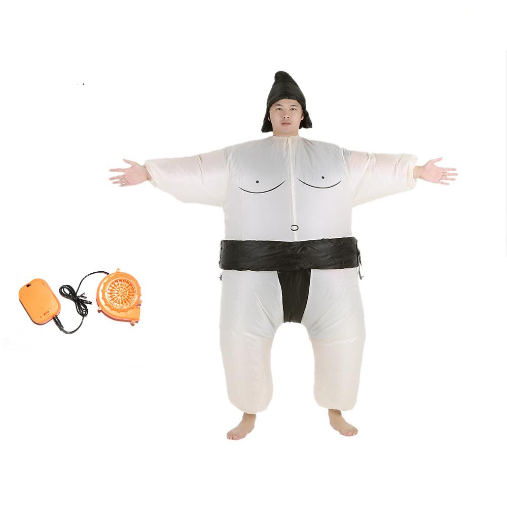 Adult Inflatable Sumo Costume Suit with Air Operated Fan Fancy Dress ...