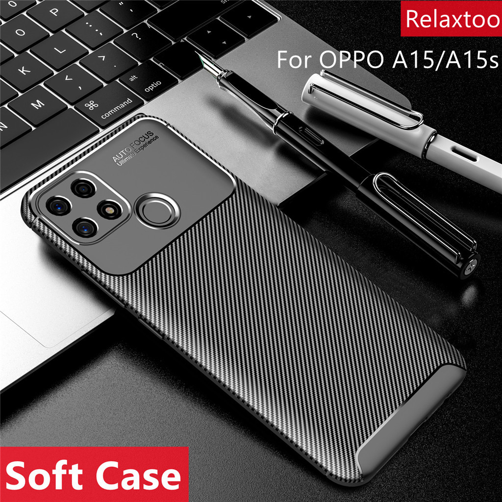 Carbon Fiber texture Case For OPPO A15 s Case Back Cover OPPO A15S Cover Soft Phone Case Bumper ...