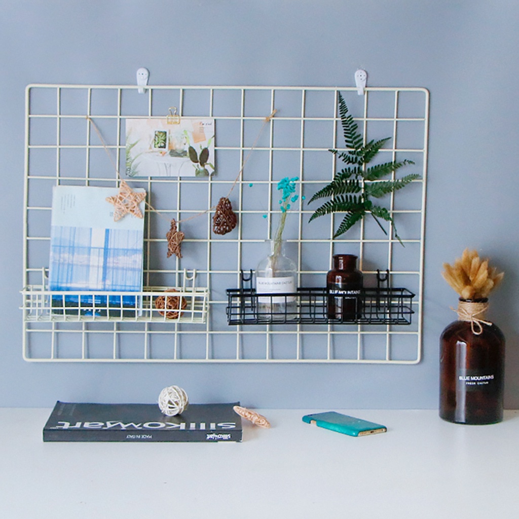 2x Mesh Wall Metal Wire Basket, Panel Hanging Tray, Wall Mount, 40x10cm ...