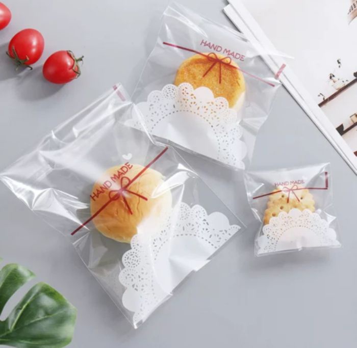 100pcs wrappers - self adhesive cookie bag transparent translucent food ...