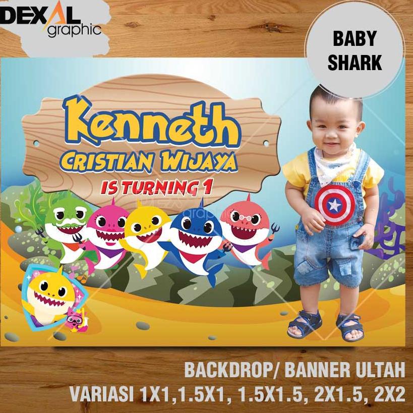 Limited Four BABY SHARK BANNER / BACKDROP / SPANDUK Birthday Birthday ...