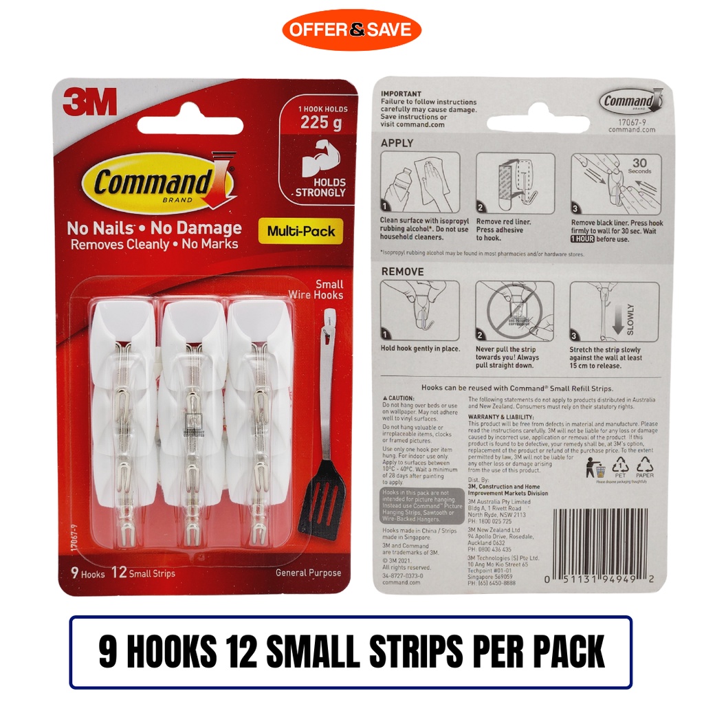 [Local Set] 3M Command General Purpose Hooks Ceiling Hooks Clothes Hook ...