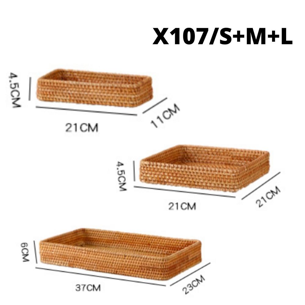 【SG】Handwoven Rattan Storage Basket Rattan Tray Weaving Home Organizer ...