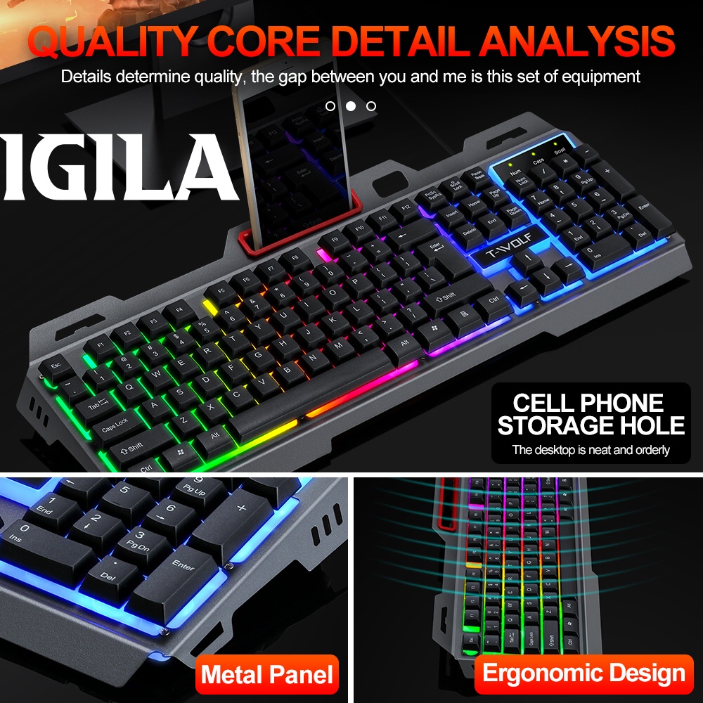 T-WOLF T16 / GK70 Mechanical FEEL GAMING KEYBOARD 104keys Colorful LED ...