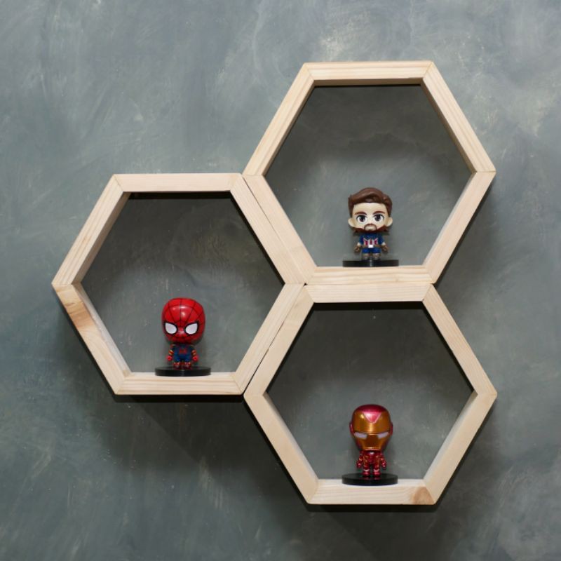 KAYU HIASAN DINDING Shelf/wall Shelf/Wooden Hexagon/Minimalist Wall ...
