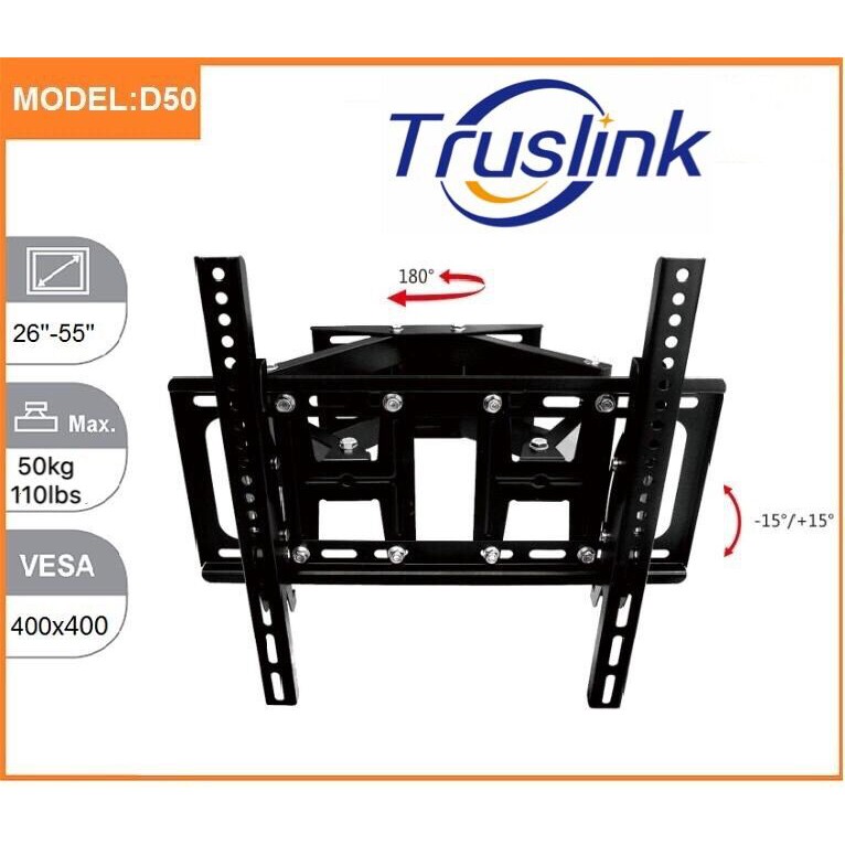 D50 180° Swivel -15~15°Tilt TV Wall Mount Bracket Holder Stand MAX Load ...