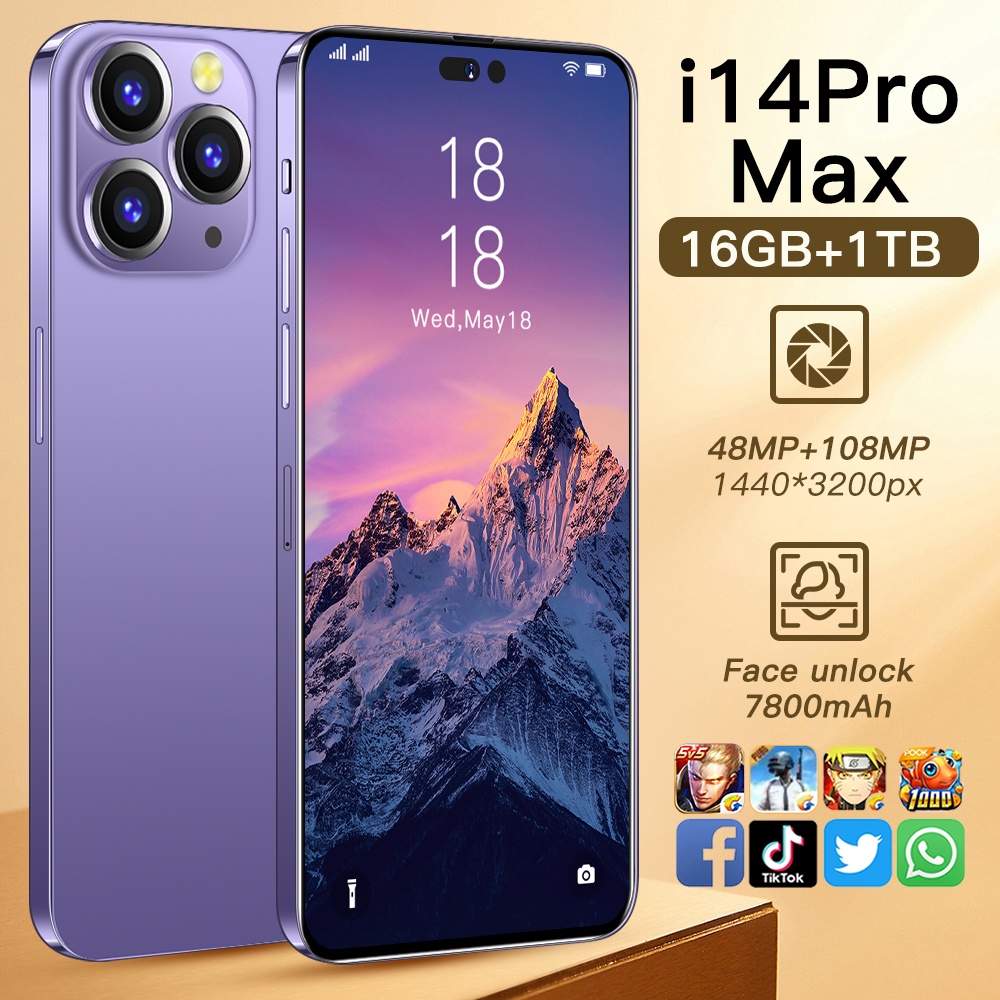 i14 Pro Max 4G 5G Smartphone Face ID 6.8inch 7800Mah HD Screen Network ...