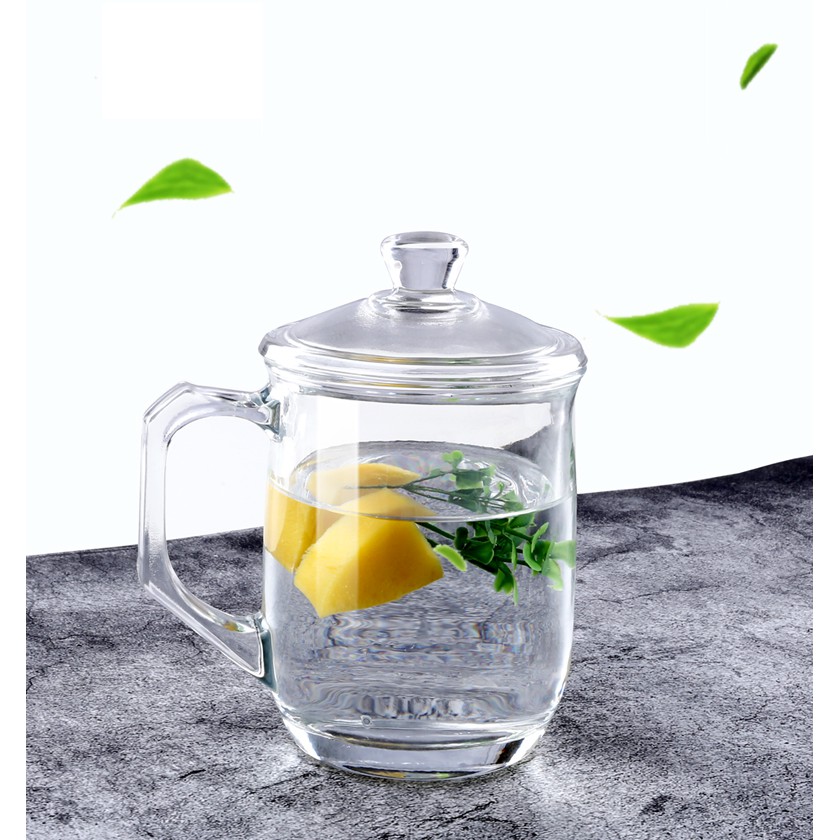 BO.EN Transparent Glass Mug, Tea Cup with Lid/ Gelas Cawan Kaca Besar ...
