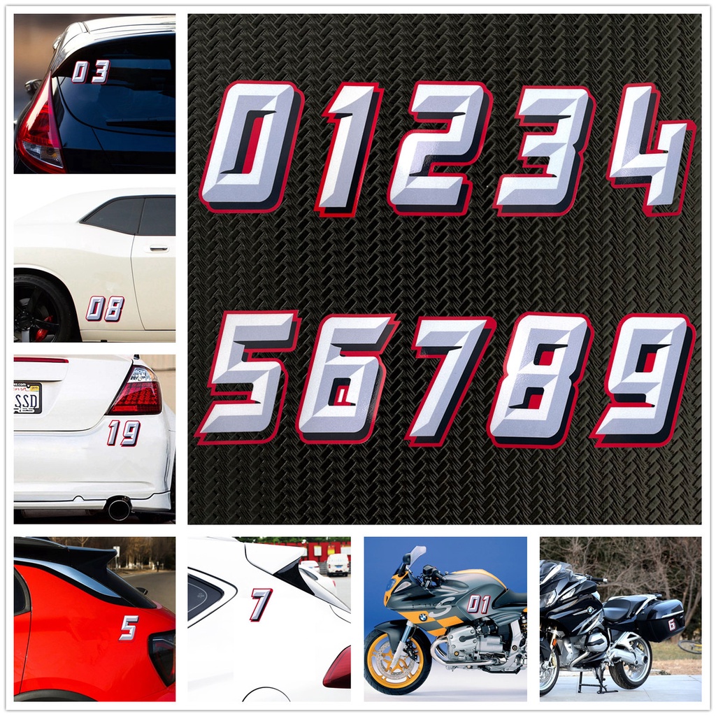 Digits 0 1 2 3 4 5 6 7 8 9 Racing Numbers Vinyl Decal Motorcycle Helmet ...