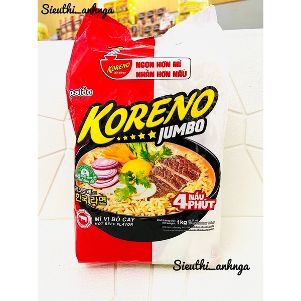 Koreno Jumbo Noodles 1kg Bag - Korean Instant Noodles Spicy Beef Flavor ...