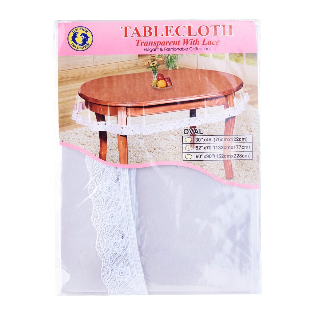 Dolphin Collection Pvc Clear Tablecloth Oval With Lace 52" X 70 ...