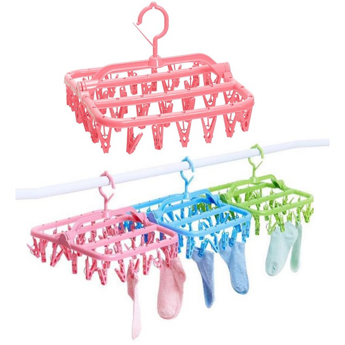 GANTUNGAN Drying rack 32 clips folding clothesline hanger sock clips ...