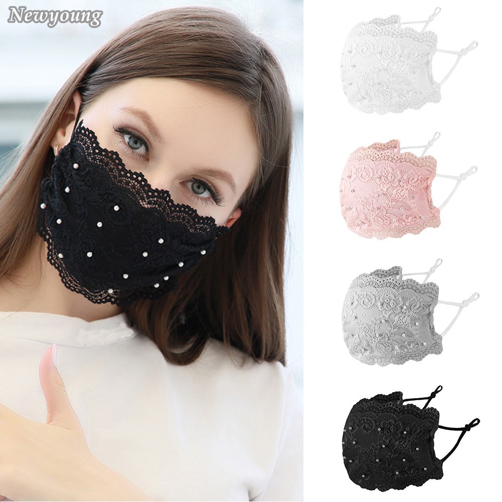 Adult Reusable Washable Lace Thin Face Mask New Design Pearly Mask ...