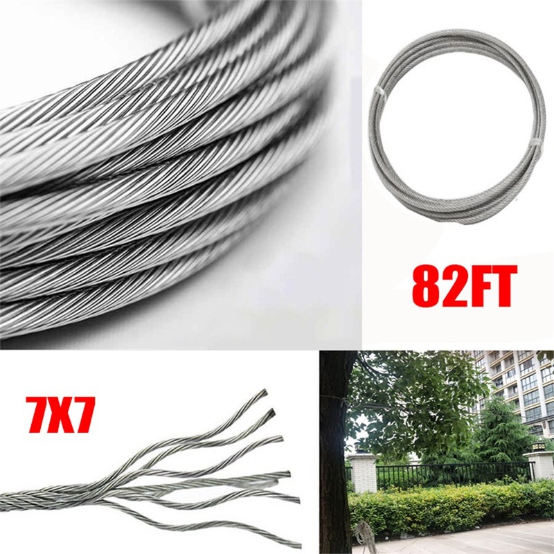 82FT 304 Stainless Steel Wire Rope 1mm 2mm 3mm 4mm Clothesline ...