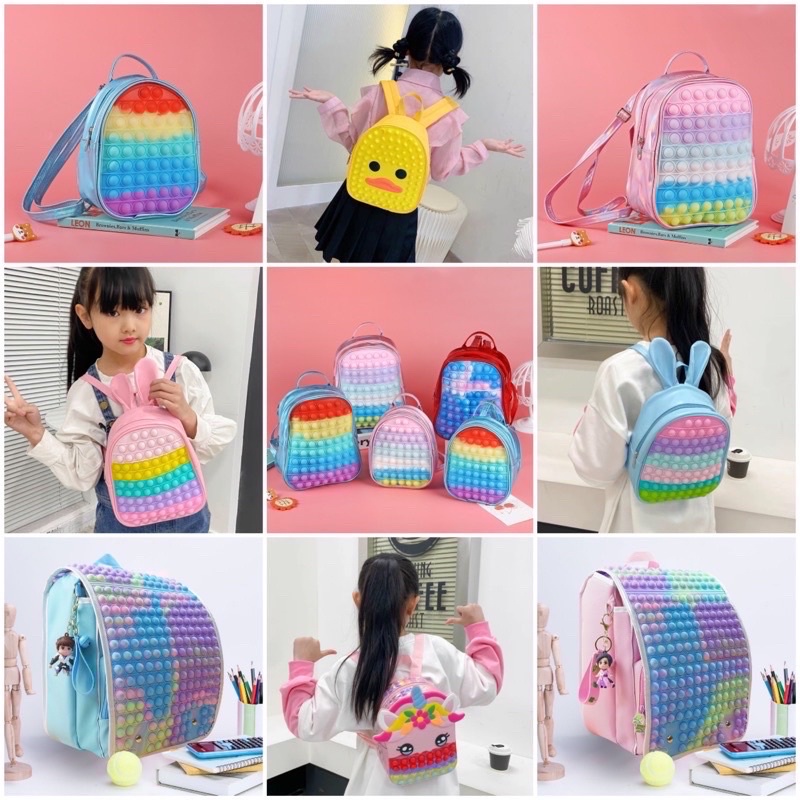 Pop It JUMBO Rainbow Unicorn Toy School Bag Sling Sling Backpack Kids ...
