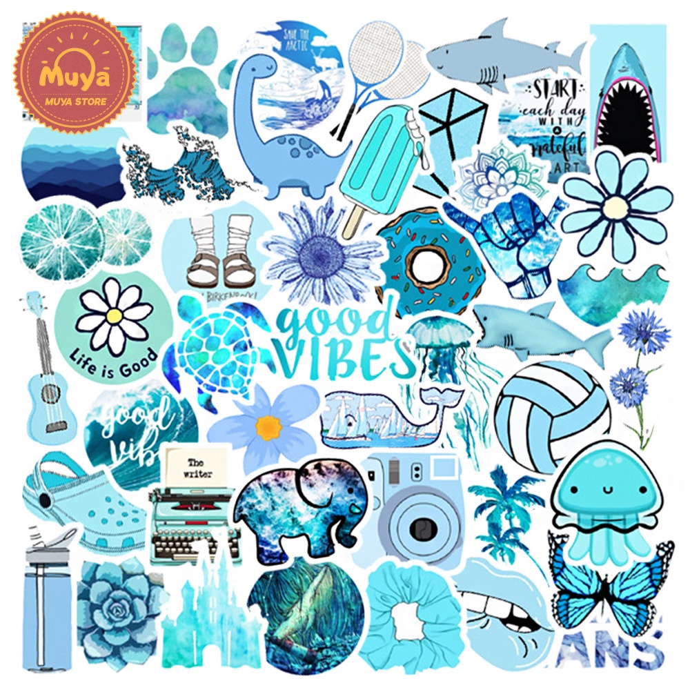 MUYA 50pcs Blue Stickers VSCO Stickers Waterproof Stickers Graffiti ...