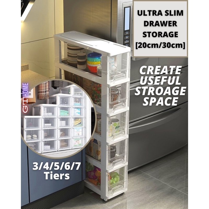 [20/30cm] Ultra-Slim Transparent Multi-Purpose Drawer Storage Cabinet ...