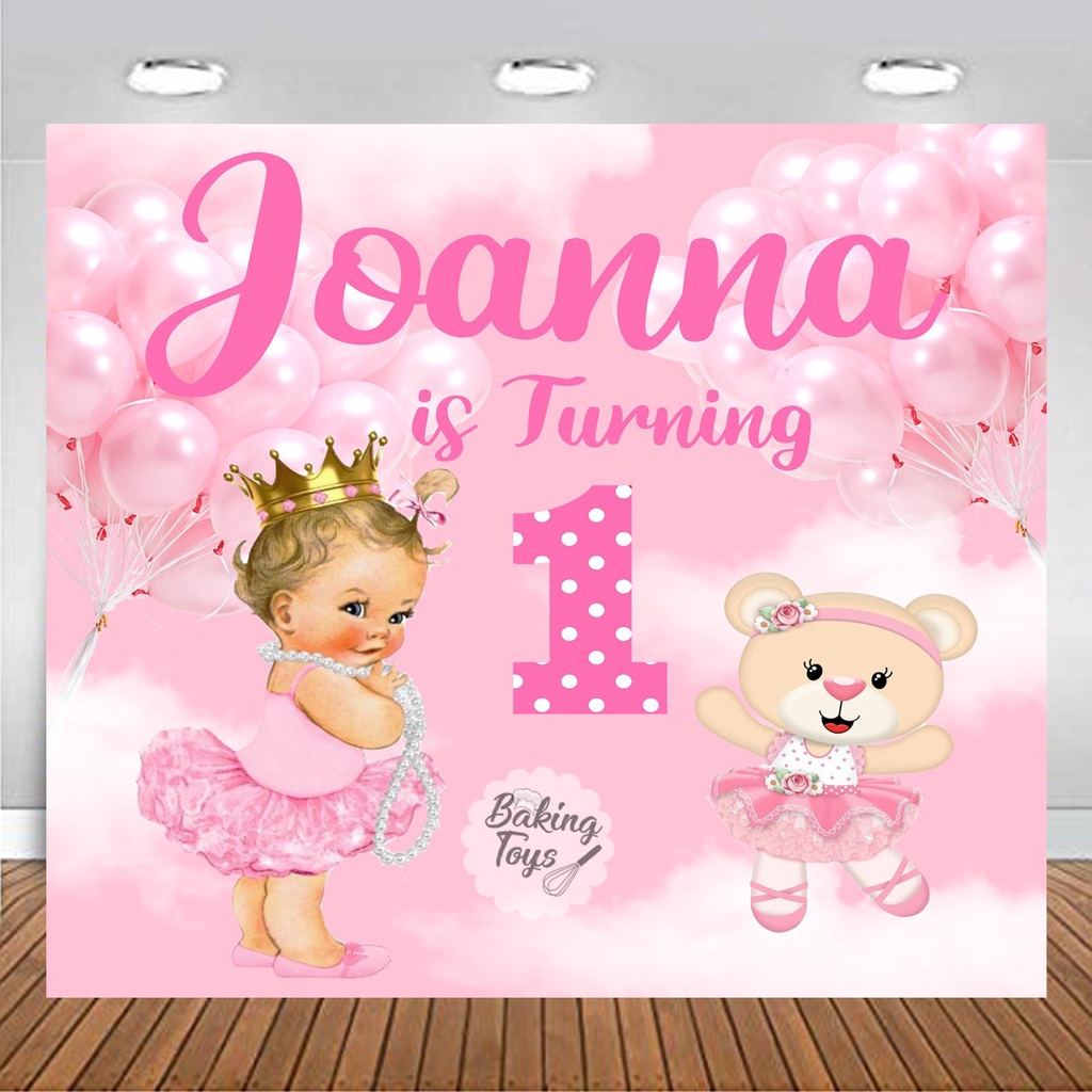 HIASAN DINDING Baby Girl & Teddy Bear Pink Backdrop Flexi Banner ...