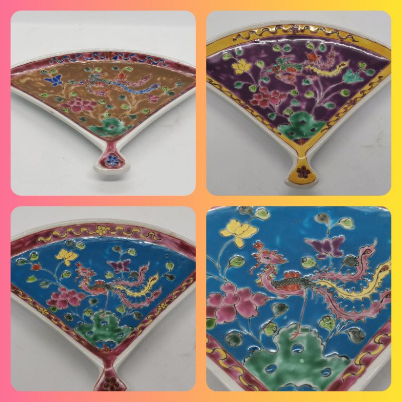 Peranakan Nonya Nyonya Fan Shape Dessert Plate Hand Drawn Art | Shopee ...